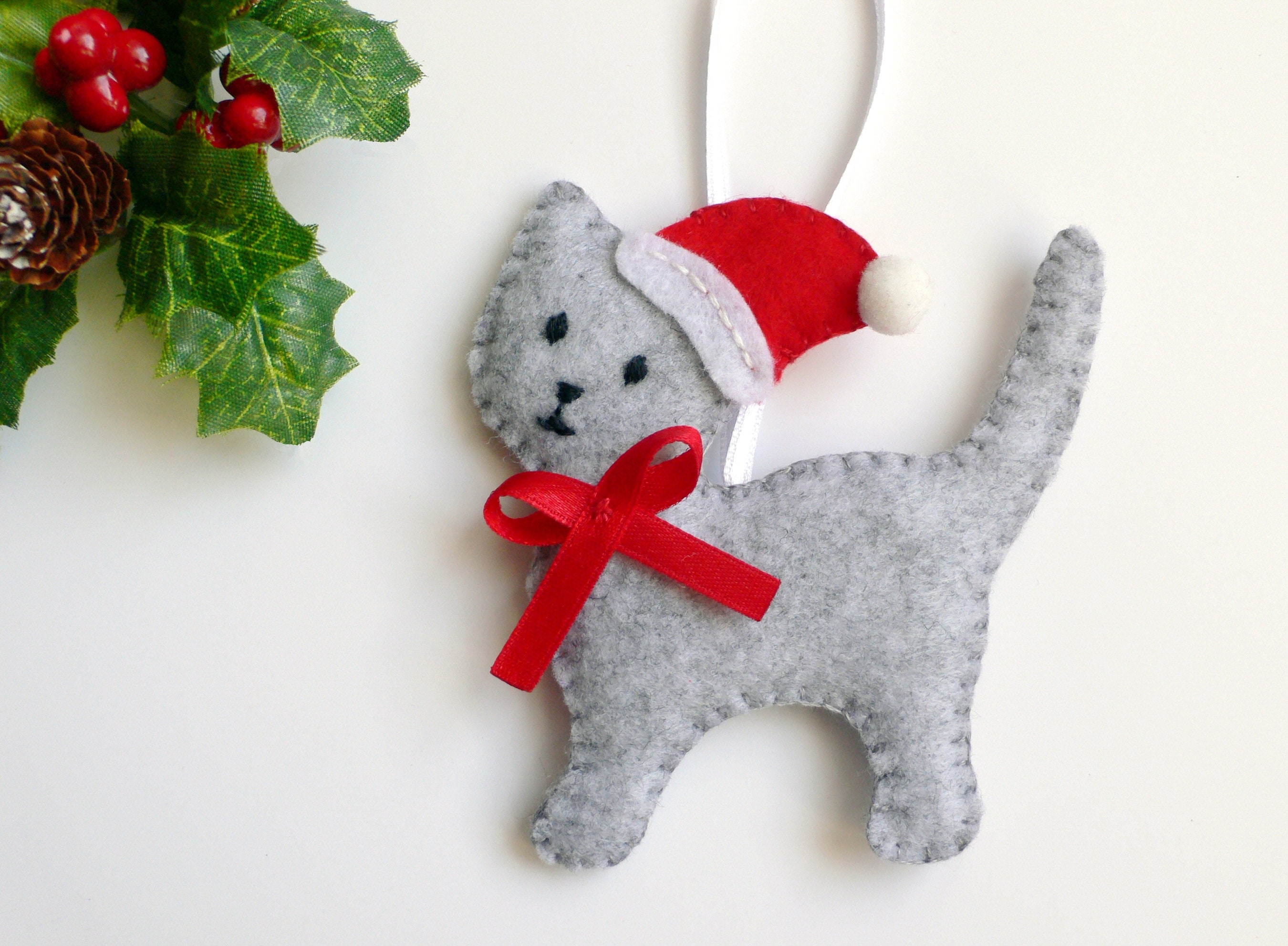 Set of 3 Felt Cat Christmas Tree Ornaments Handmade Felt - Etsy