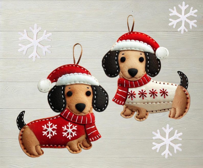 Felt Dachshunds PDF Pattern and Tutorial, Sewing Craft, Christmas Puppy ...