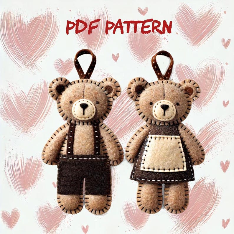 Felt Teddy Bear Pair PDF Pattern and Tutorial Instant Download, Boy and ...
