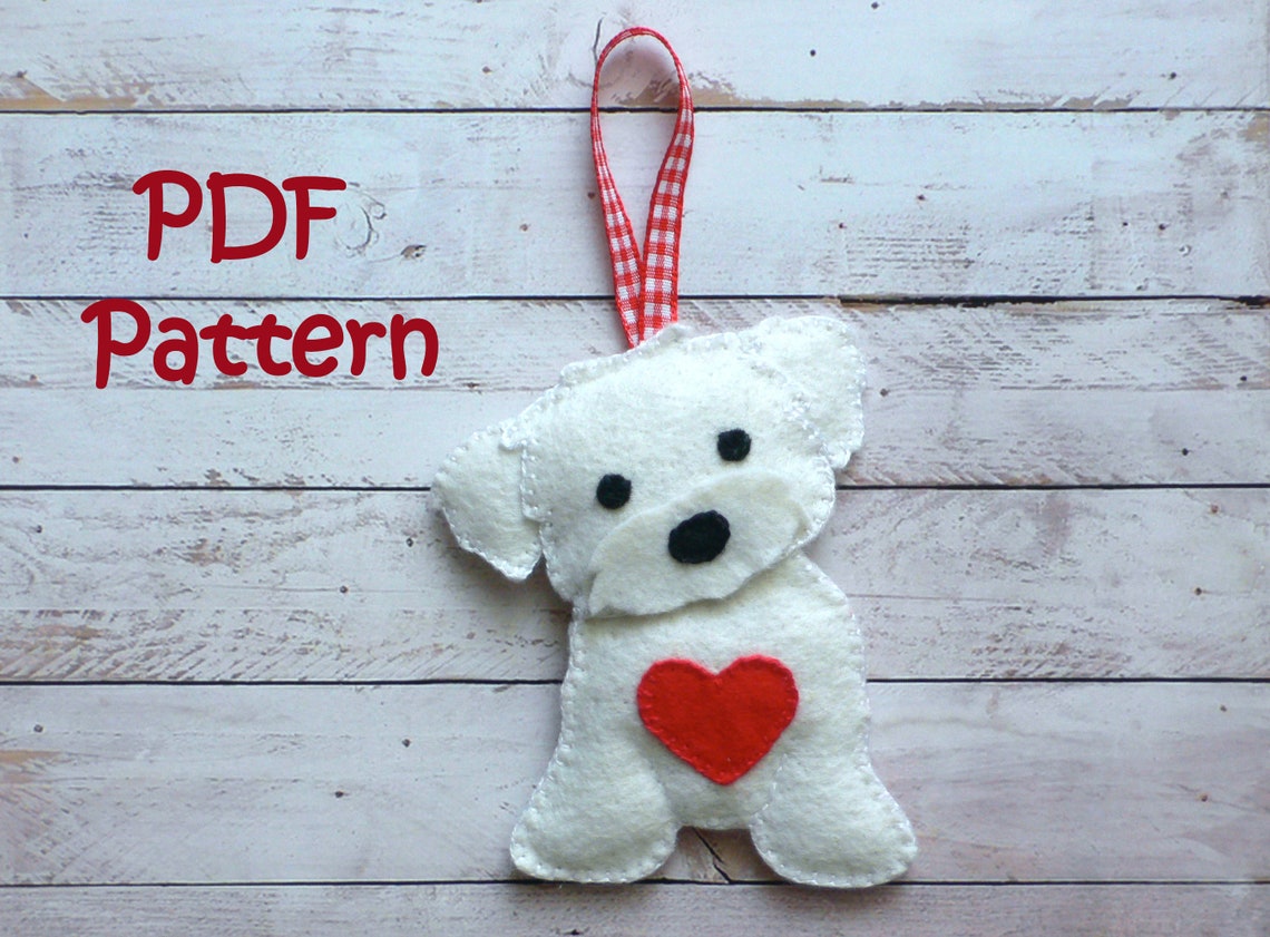 Cute Puppy DIY Crafting Felt Ornament Pdf Sewing Pattern Gift for Dog ...