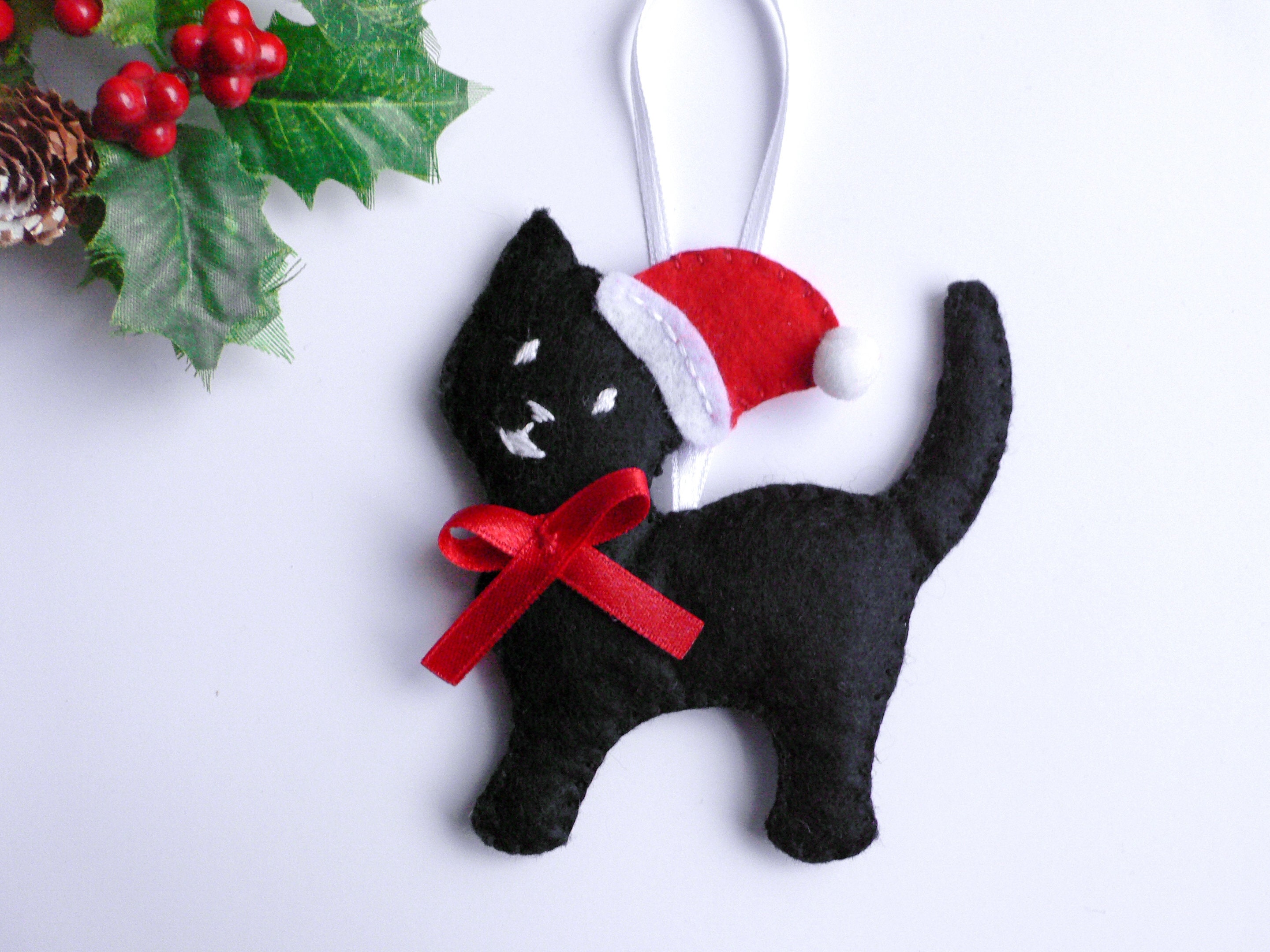 Set of 3 Felt Cat Christmas Tree Ornaments Handmade Felt - Etsy