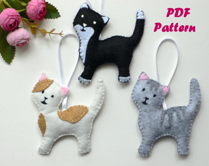 Felt Cute Kitty PDF Pattern, Cat Felt Decoration, Hand Sewing Tutorial ...