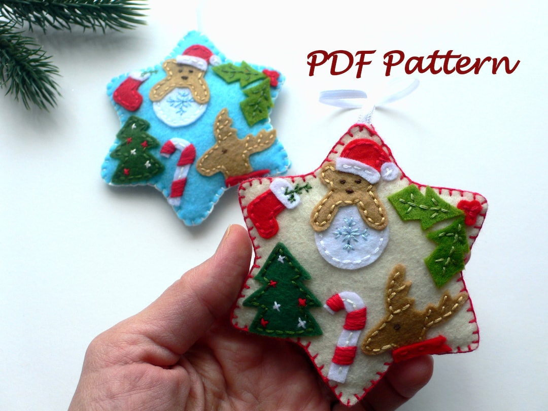 DIY Felt Star Christmas Tree Ornament Sewing Pattern Handmade Christmas ...