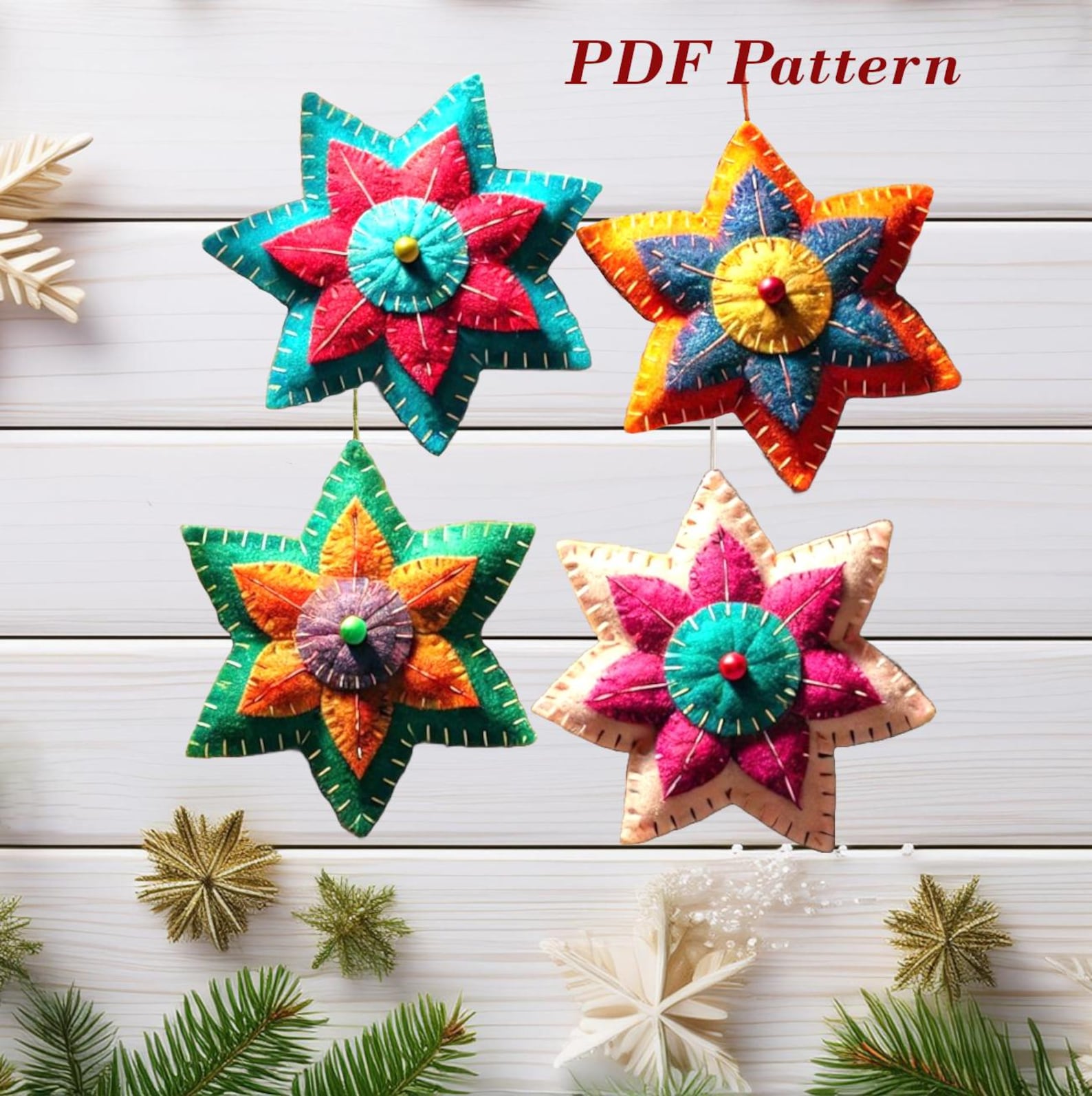 Easy DIY Set of 2 Stars Pattern, Sewing Craft Felt Party Star Ornaments ...