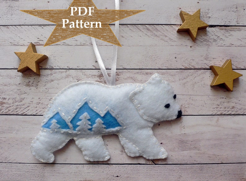 Polar Bear Felt Ornament Sewing Pattern, DIY Handmade Gift Instant ...