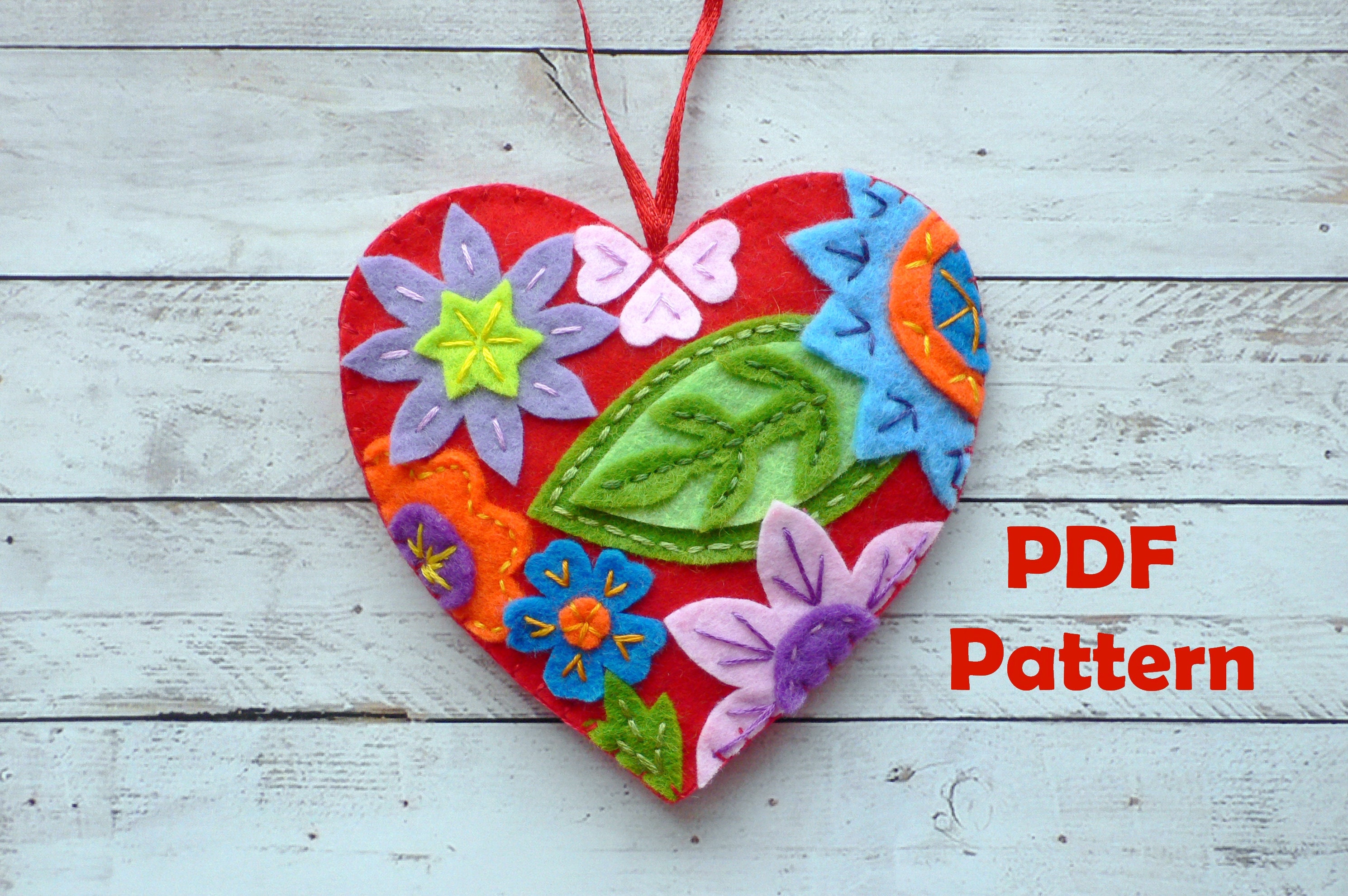 Colorful Floral Heart Felt Ornament Sewing Pattern DIY - Etsy