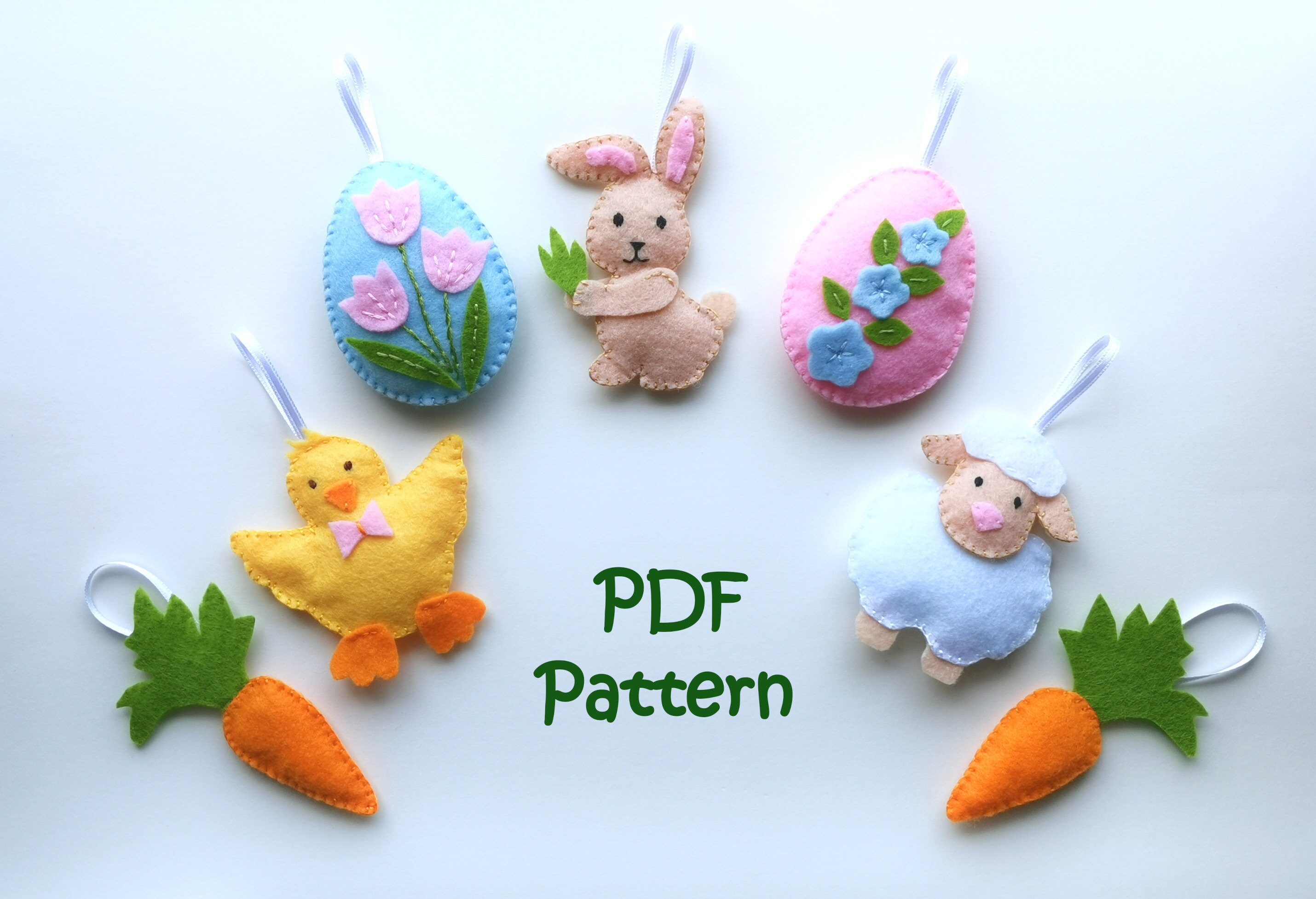 Felt Easter Ornaments Pdf Sewing Pattern, DIY Crafting Felt Ornament Set Easter Garland Handmade ...