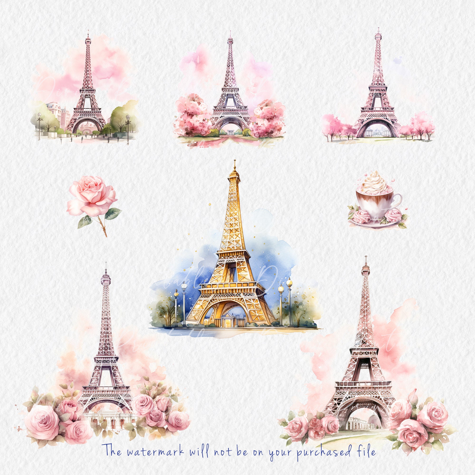 Paris Eiffel Tower Clipart - 46 Digital Art Graphics - Instant Download ...