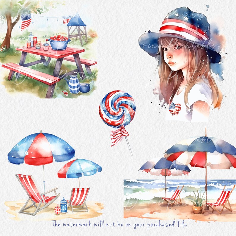 Watercolor Fourth of July Clipart - 5 Digital Graphics for Instant ...