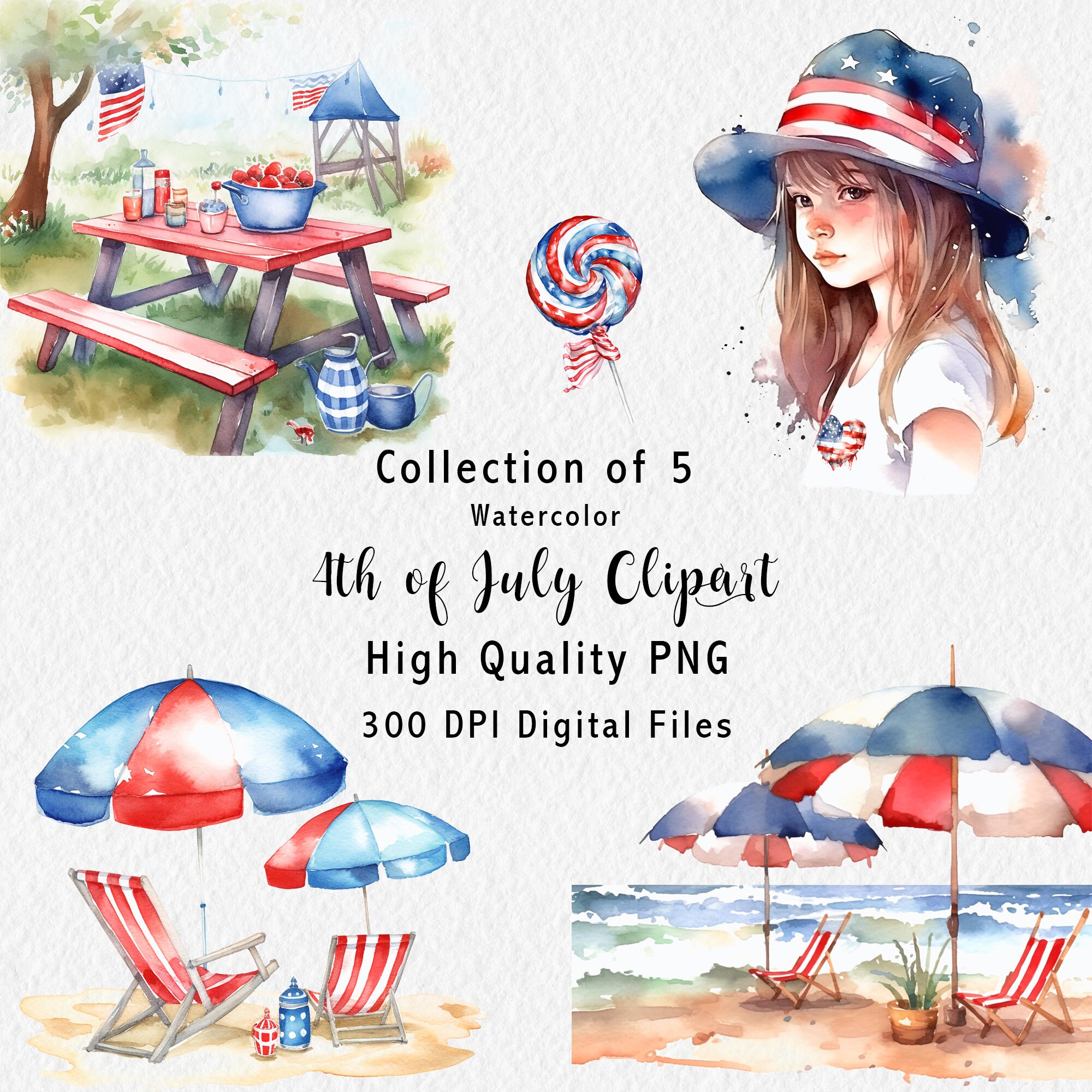 Watercolor Fourth of July Clipart - 5 Digital Graphics for Instant ...