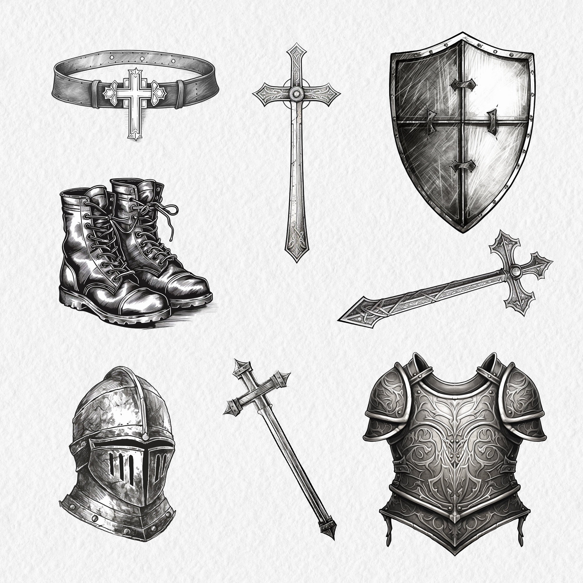 Armor of God Clipart - 23 Digital Graphics for Instant Download - Gray ...