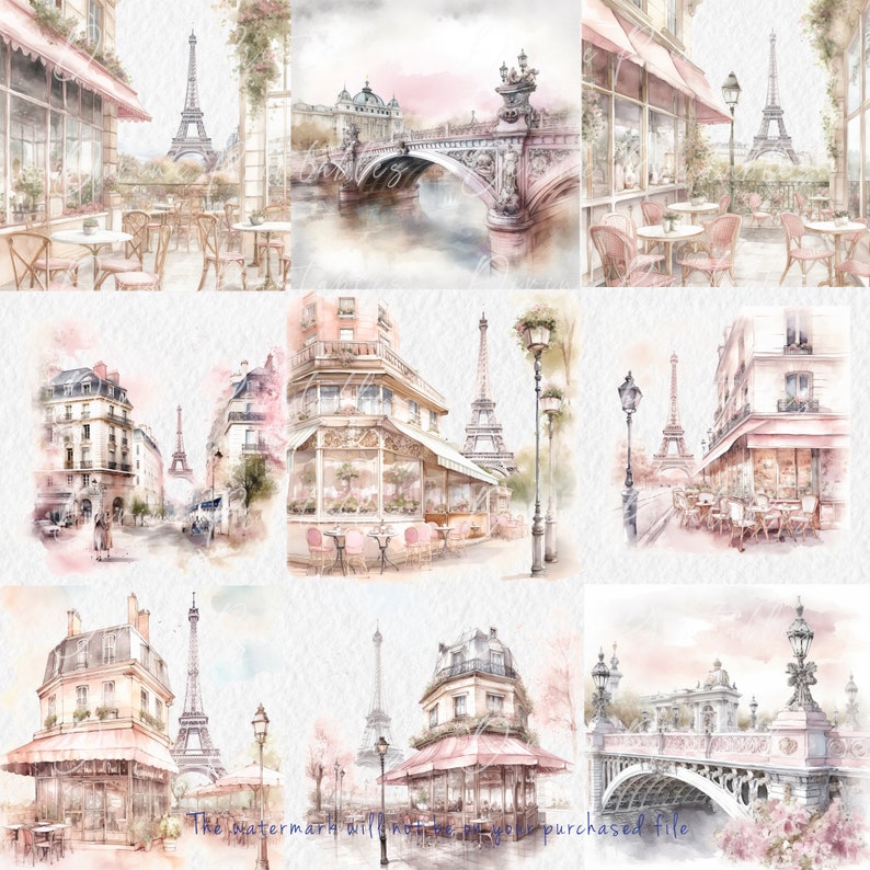 Paris Eiffel Tower Clipart - 46 Digital Art Graphics - Instant Download ...