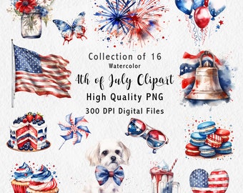 Watercolor Fourth of July Clipart - 17 Digital Graphics for Instant ...