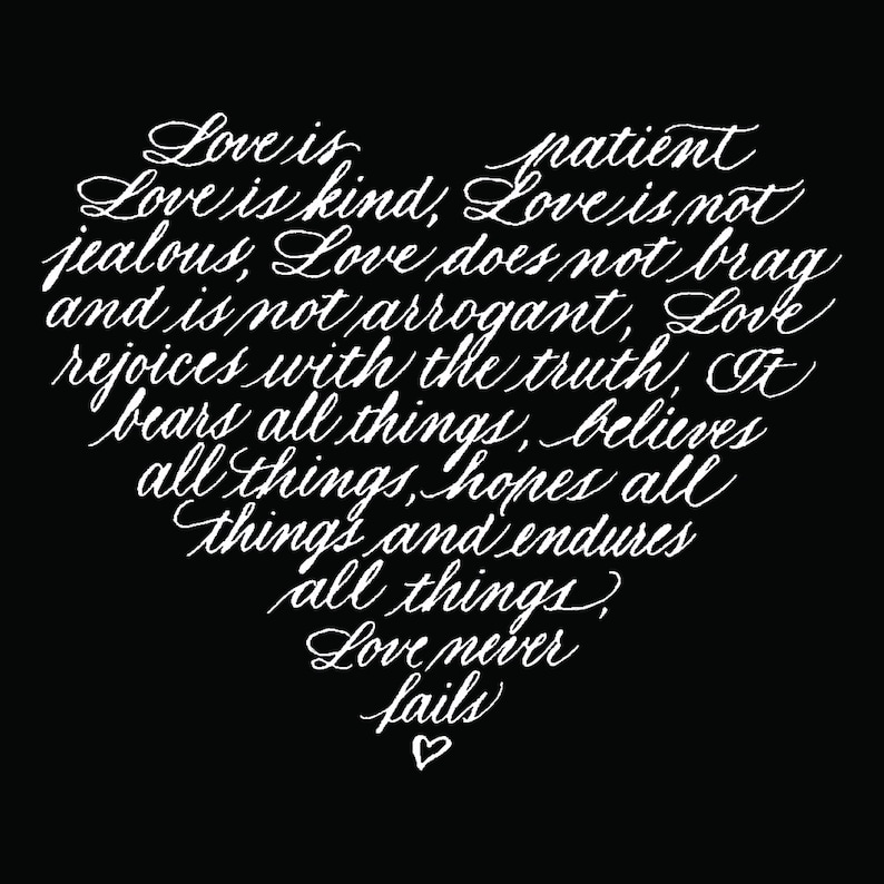 1 Corinthians Calligraphy Heart - Digital Download - Clipart - Love ...