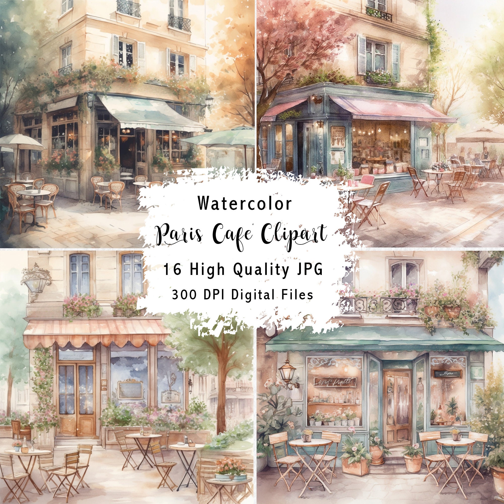 Watercolor Parisian Cafe - Digital Artwork - Paris- Travel - Clipart ...