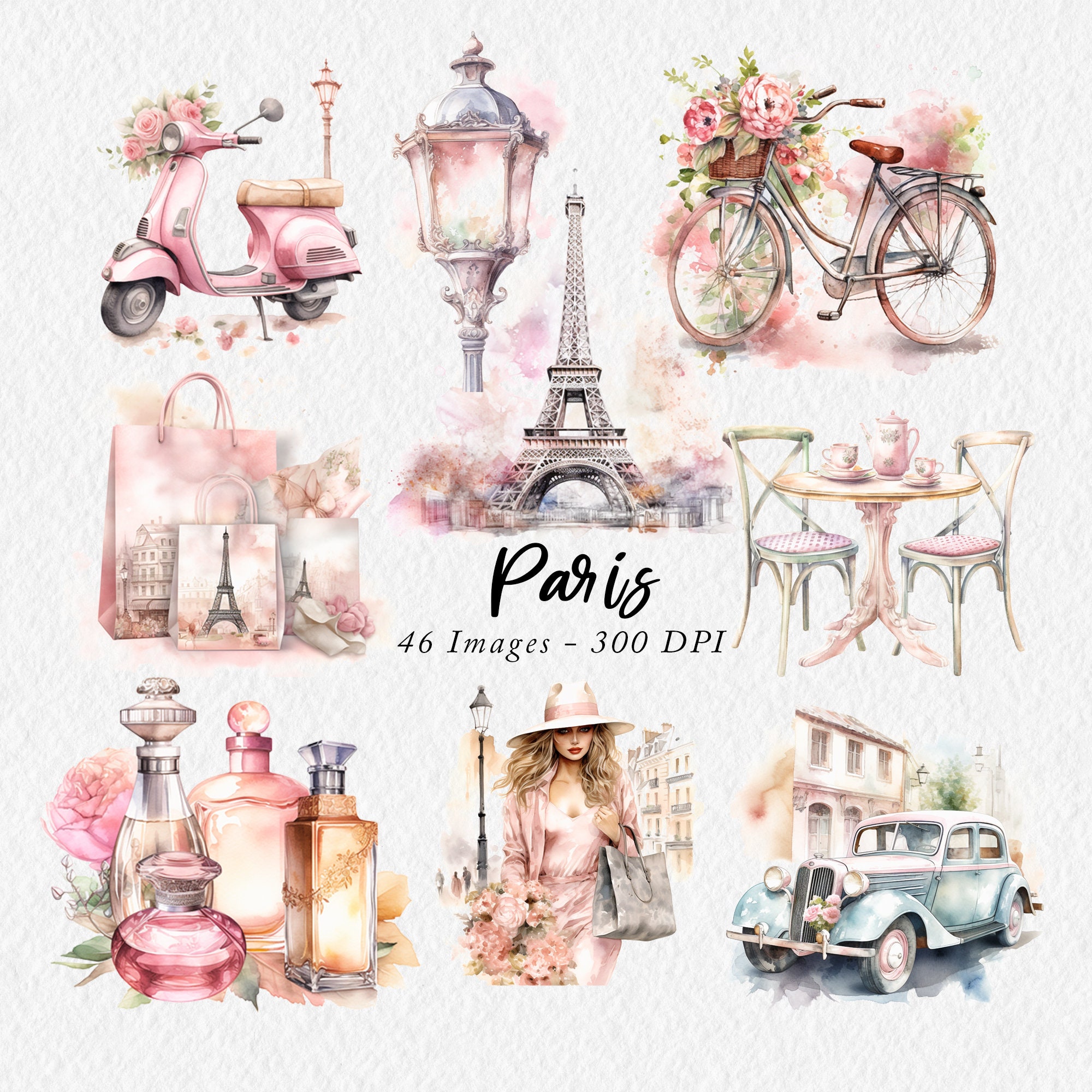 Paris Eiffel Tower Clipart - 46 Digital Art Graphics - Instant Download ...