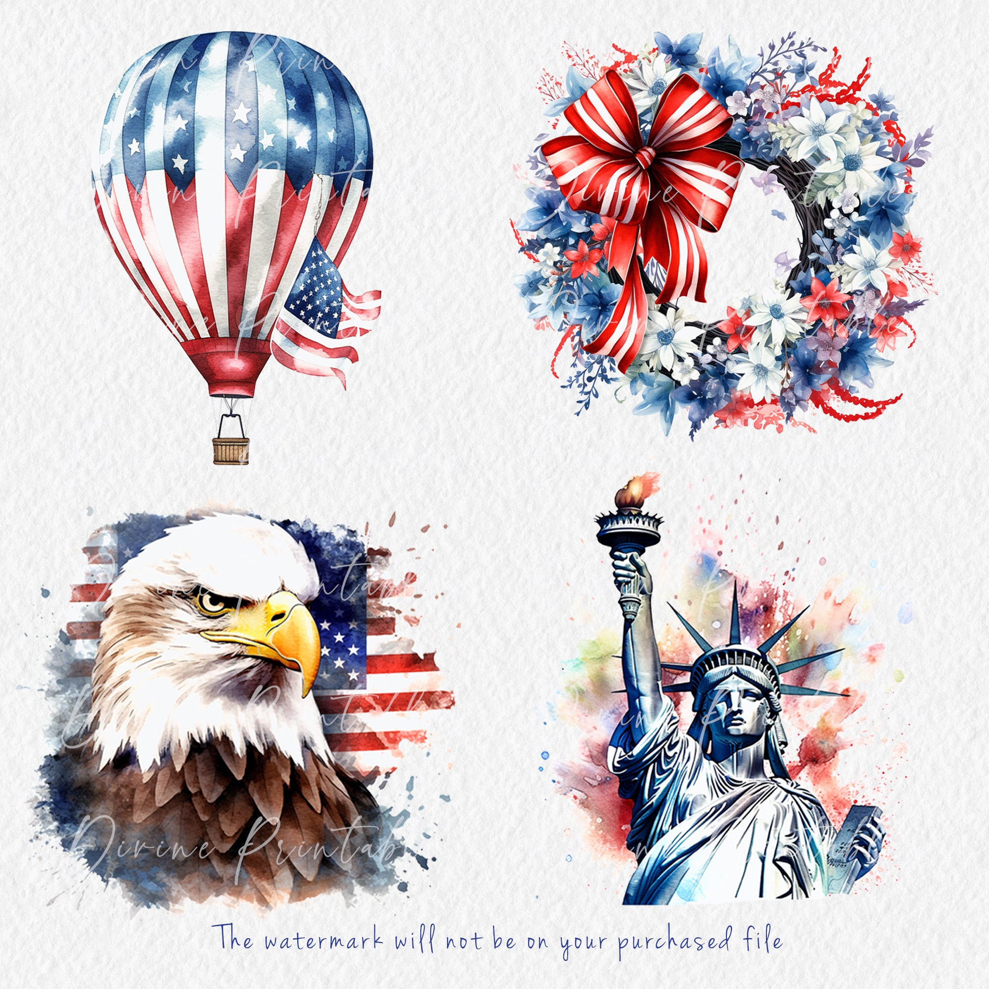 Watercolor Fourth of July Clipart 17 Digital Graphics for Instant ...