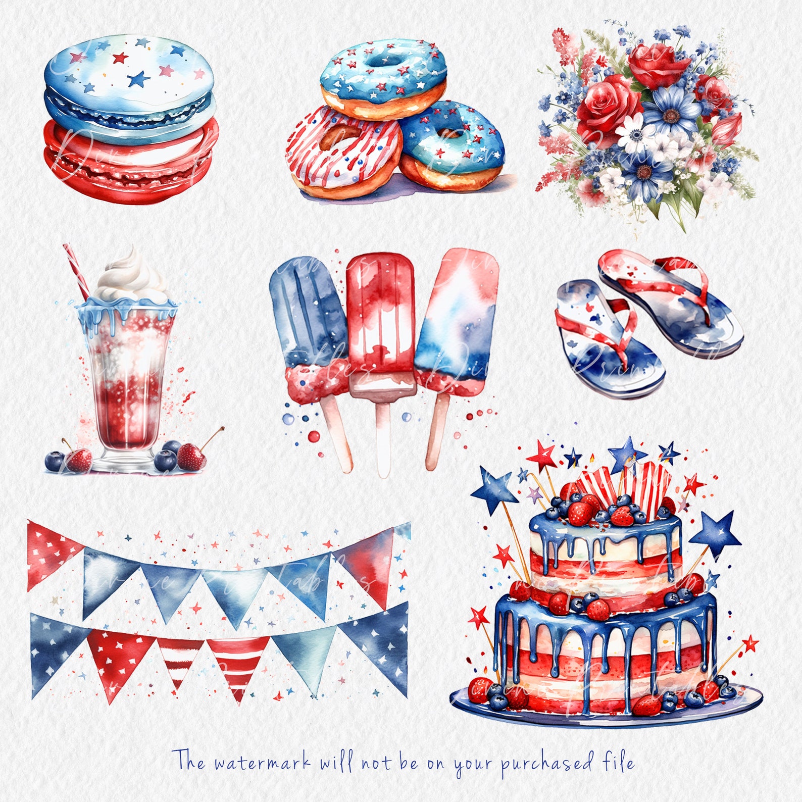 Watercolor Fourth of July Clipart - 17 Digital Graphics for Instant ...