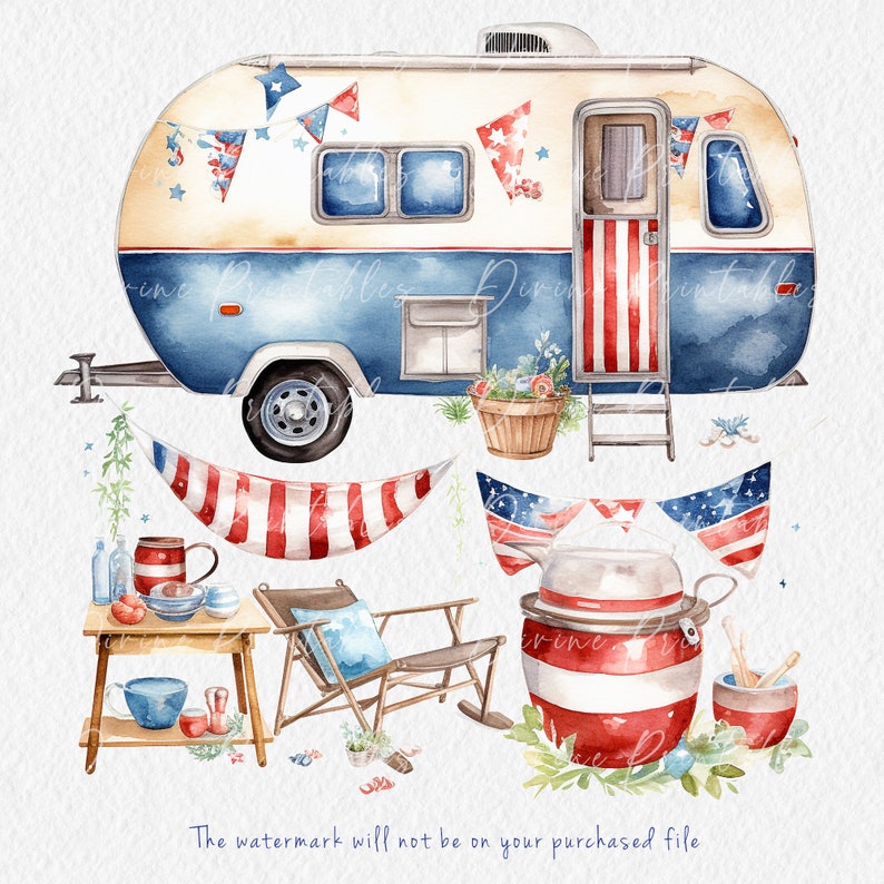 Watercolor Fourth of July Clipart - 17 Digital Graphics for Instant ...