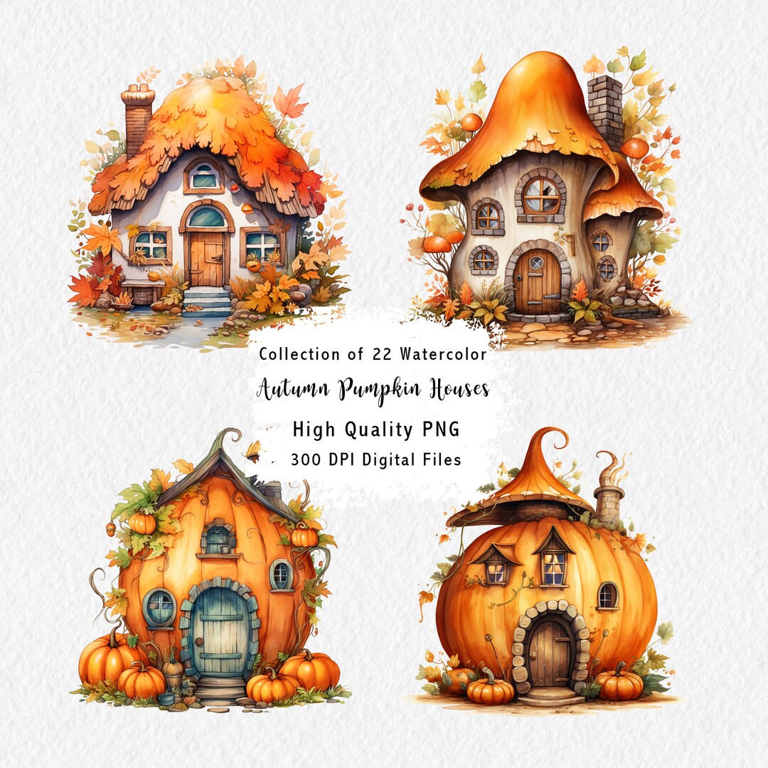 Autumn Pumpkin House Clipart - 22 Digital Graphics for Instant Download ...