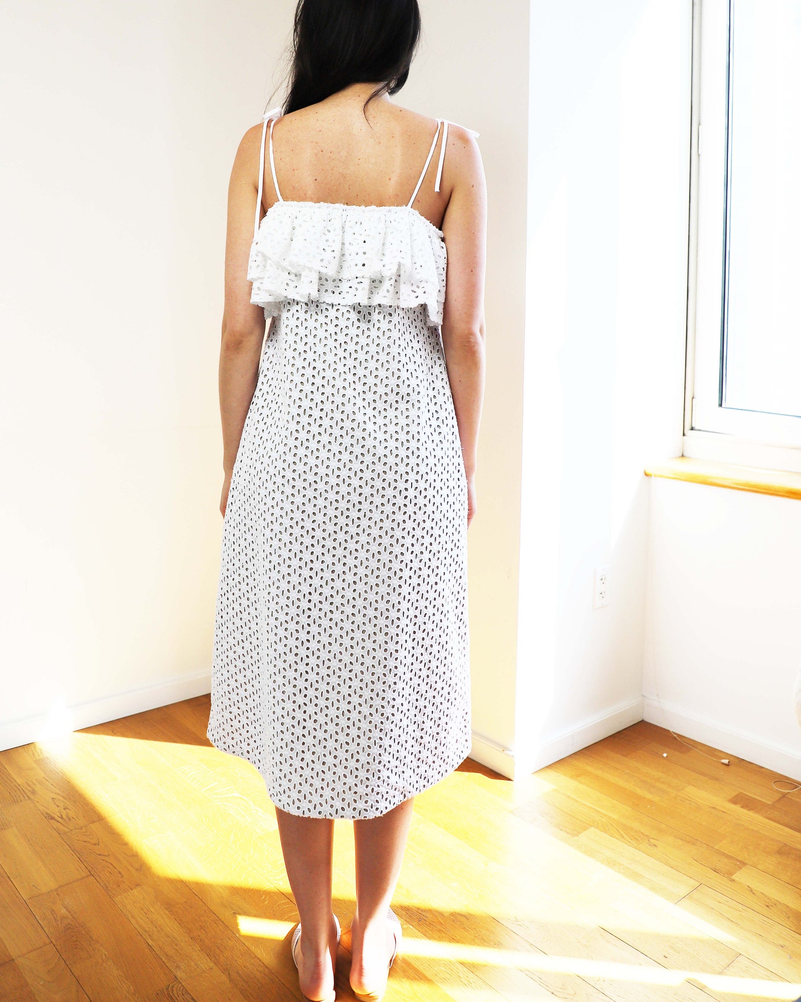 Spaghetti Strap Dress, Summer Dress, Shoulder Bow Eyelet Dress, White ...