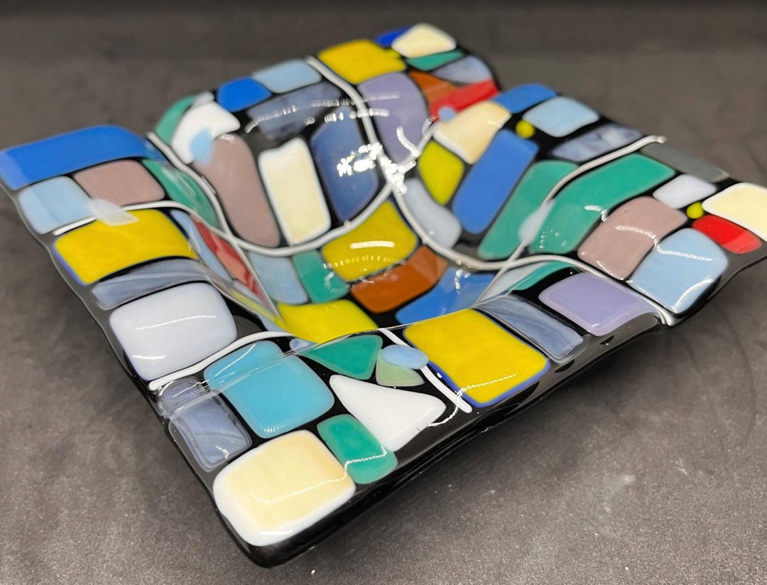 Cube 21; Multicolored Fused Art Glass Cigar Ashtray – Unique Design on ...
