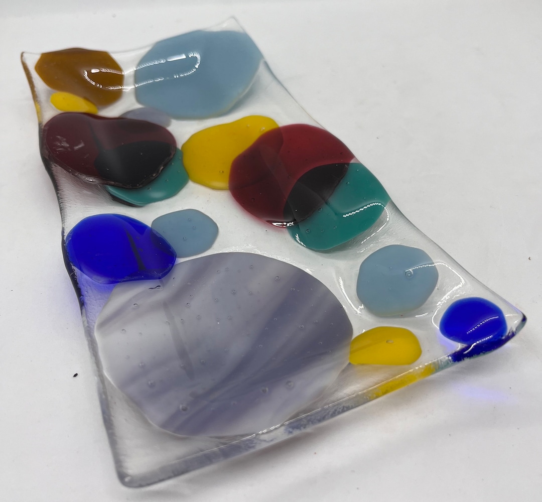 Color Dots 1 Modern Fused Art Glass Plate, Dish, Spoon Rest Made With ...