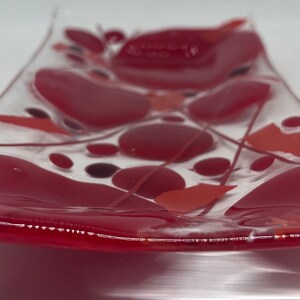 Red Dots 13; Modern Fused Art Glass Plate, Dish, Spoon Rest Made With ...
