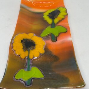 Sunflower 36 Modern Fused Art Glass Plate, Dish, Spoon Rest Made With ...