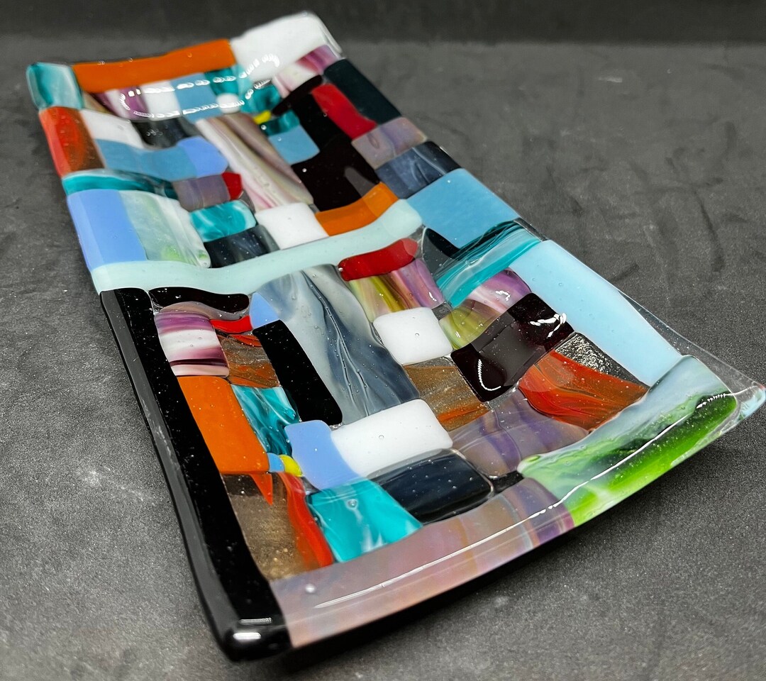 Patchwork 11 Fused Art Glass Spoon Rest Orange Red Green - Etsy