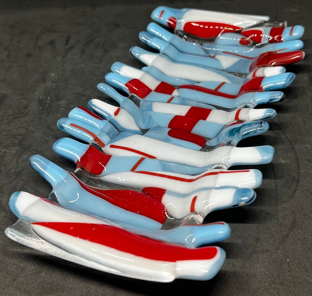 Aquafresh 2 Fused Glass Spoon Rest With White, Light Blue and Red Glass ...