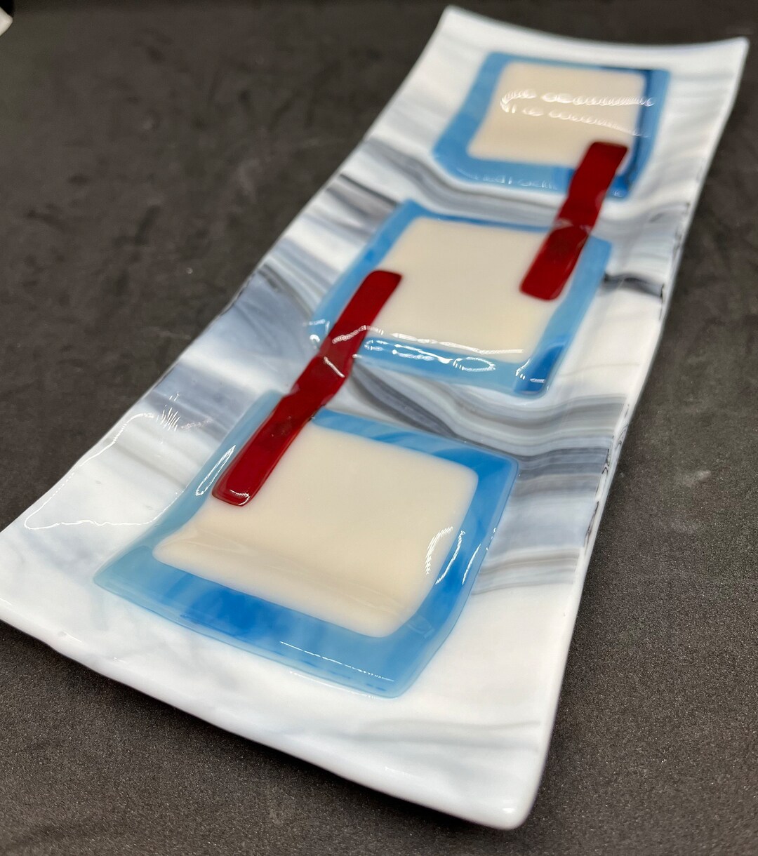 Meeting 3 Modern Fused Art Glass Plate, Dish, Spoon Rest Made With ...