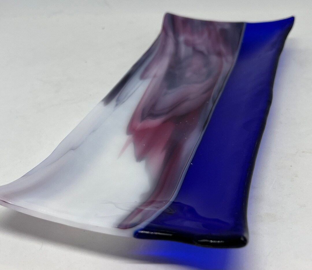 Offset 4 Modern Fused Art Glass Plate, Dish, Spoon Rest Made With Dusty ...