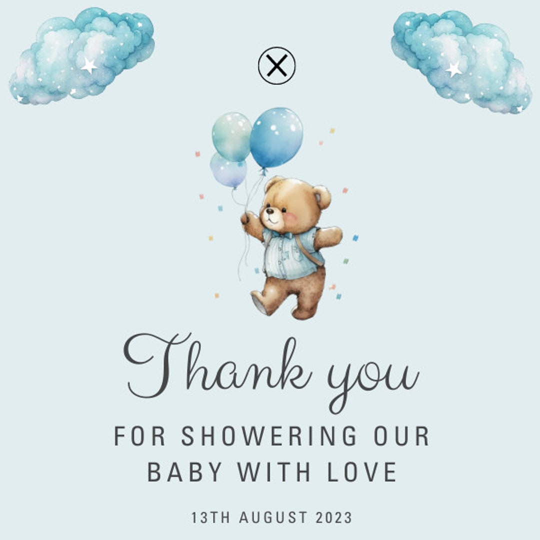 Baby Shower Thank You Tags, Baby Boy, Blue Bear, Blue Balloons, Baby ...