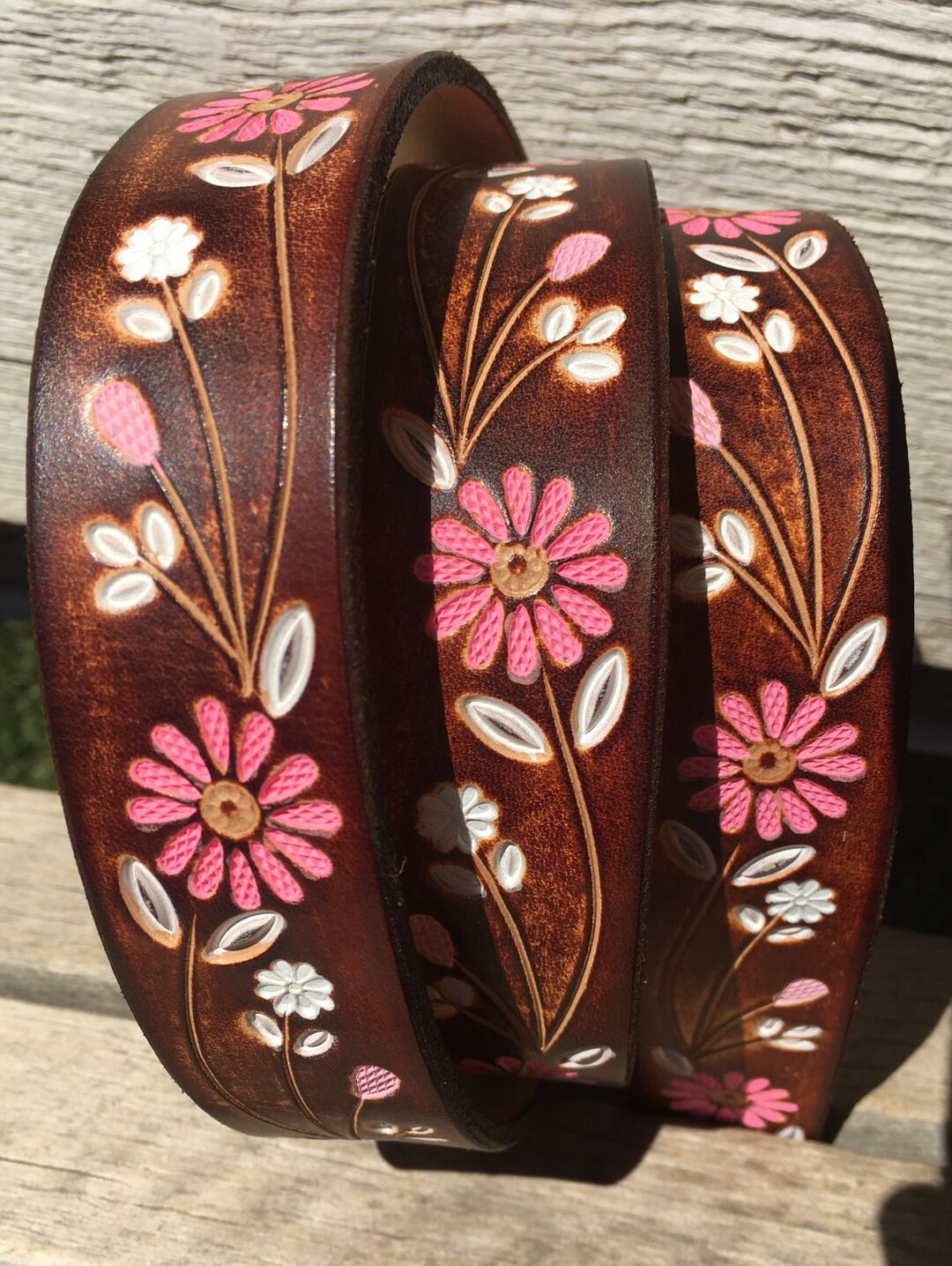 Custom Leather Belt, Tooled Leather Belt, Hand Tooled Floral Pattern ...