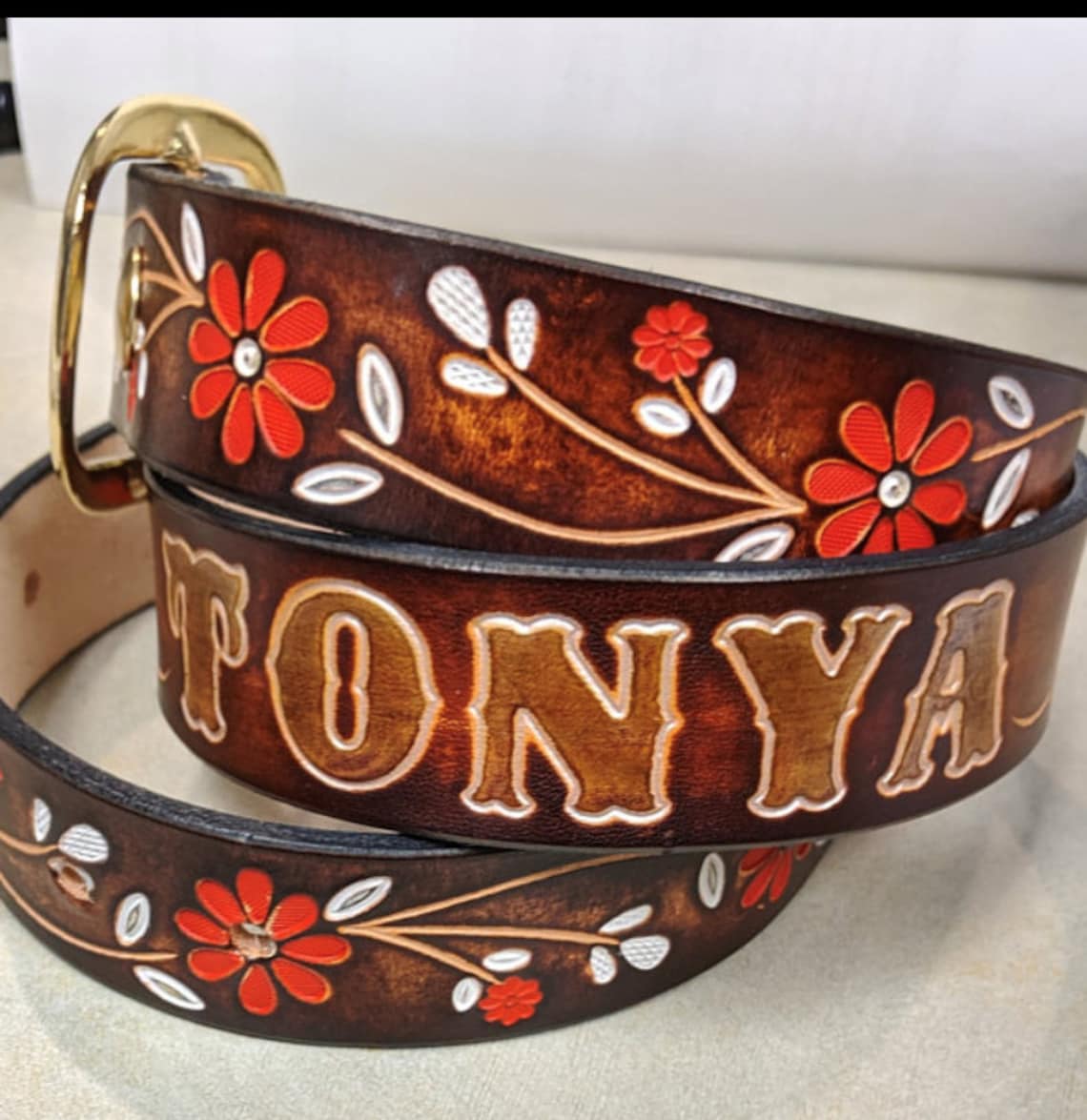 Custom Leather Belt Tooled leather belt Hand tooled floral | Etsy