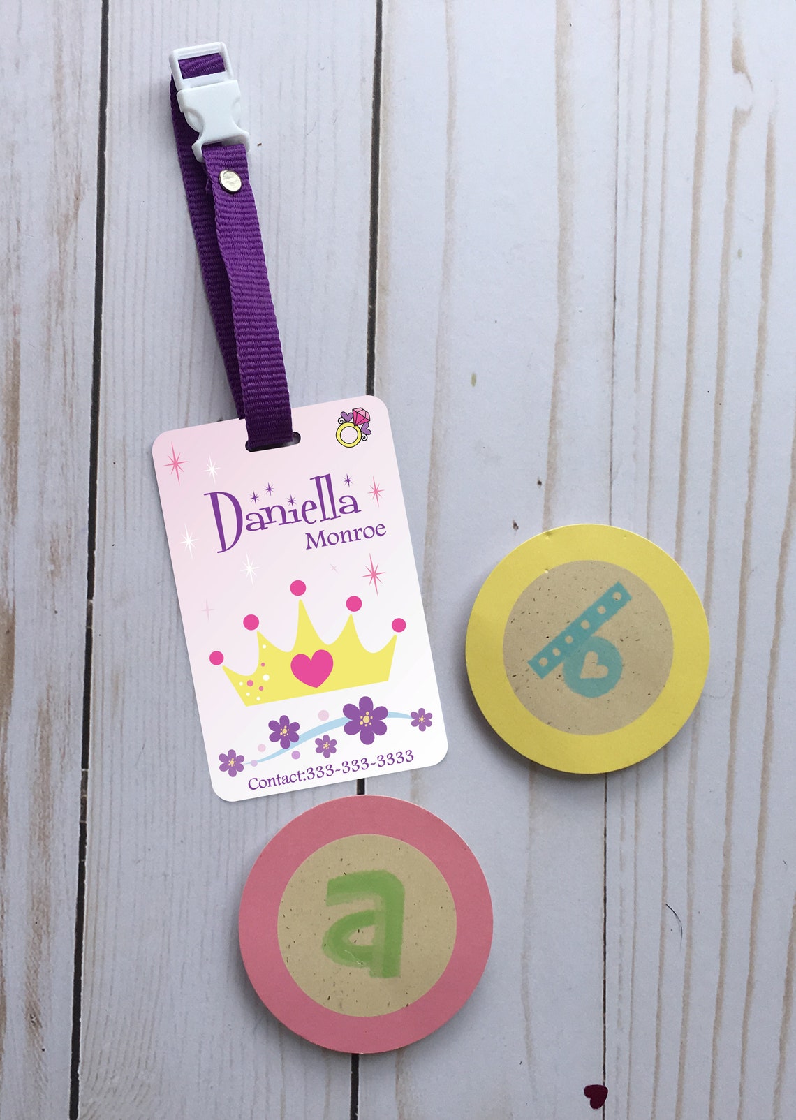 Personalized princess id backpack tag custom name tag school - Etsy.de