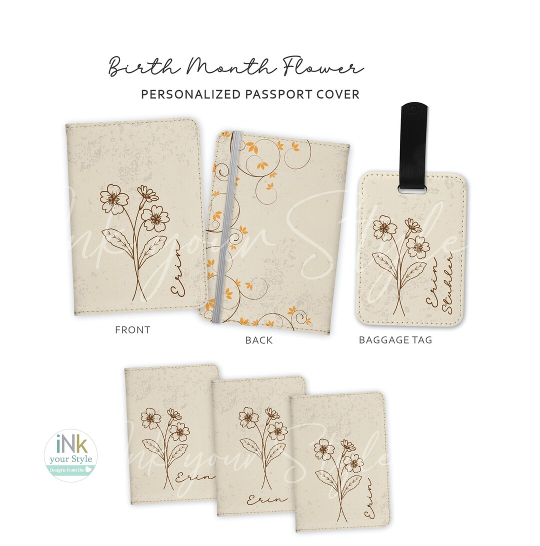 Birth Flower Passport Holder/personalized Birth Flower Passport Cover ...