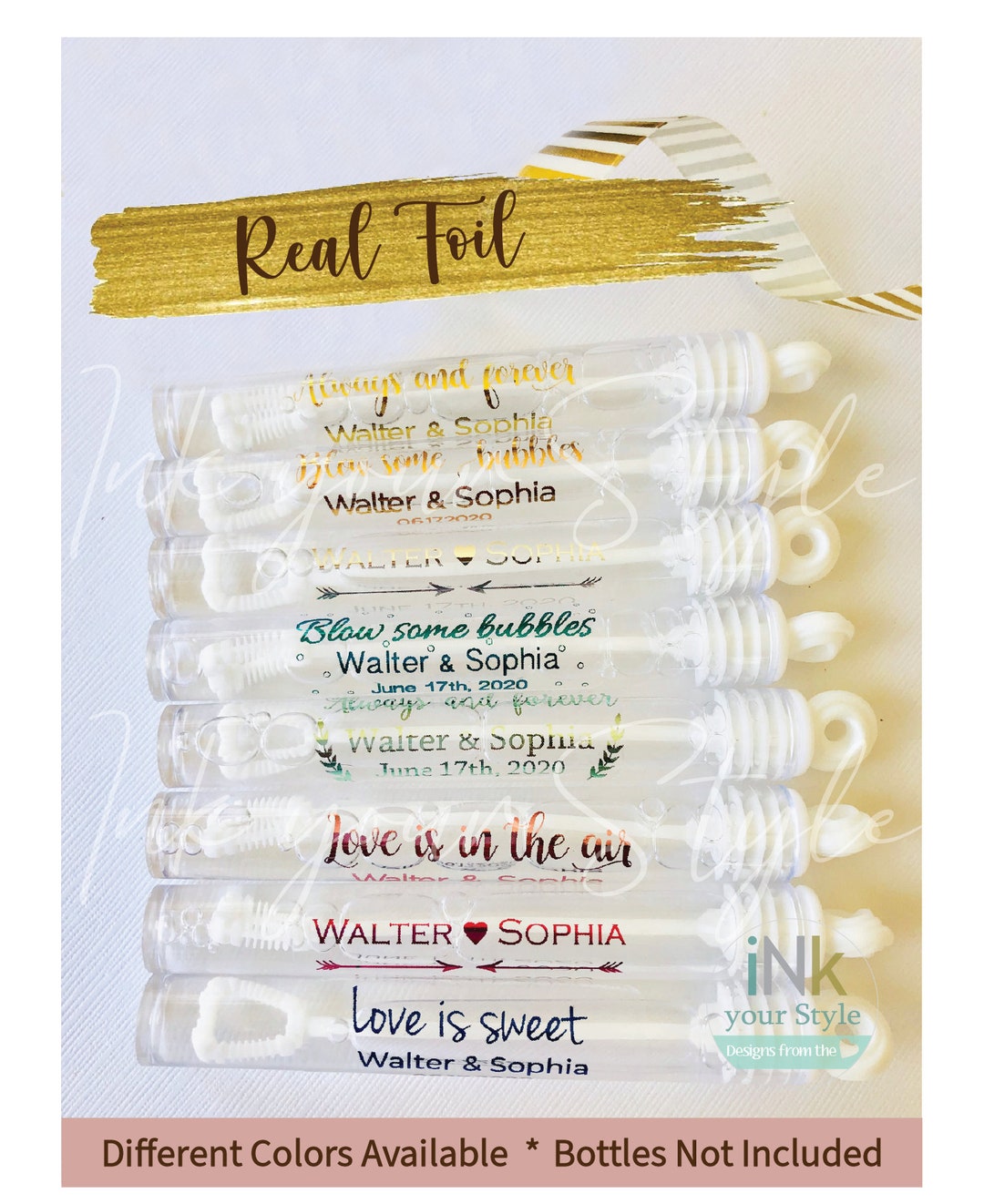 48 Personalized Wedding Bubble Labels, Foil Bubble Labels, Bubble Wand ...