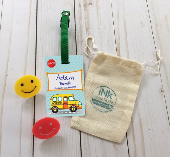 Personalized bus id backpack tag/custom name tag/school name | Etsy