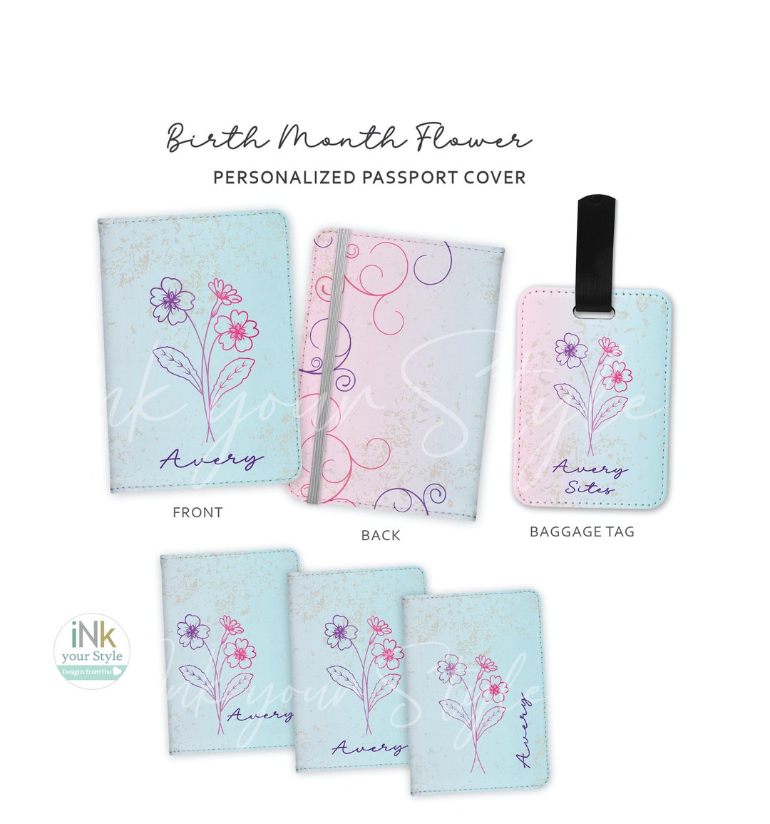 Birth Flower Passport Holder/personalized Birth Flower Passport Cover ...