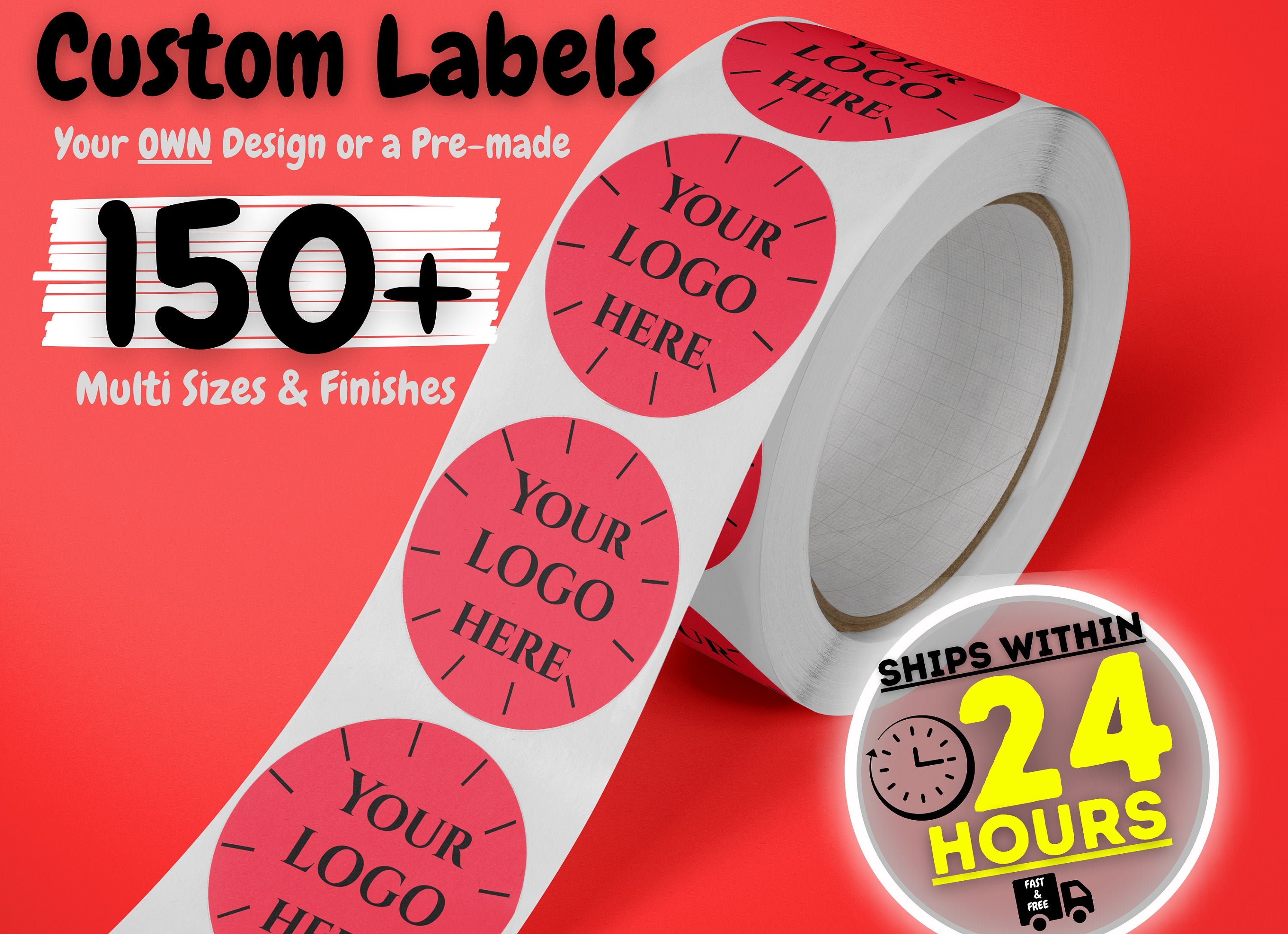 150 x Labels Your Own Design or Pre-Made Custom Roll Circle | Etsy