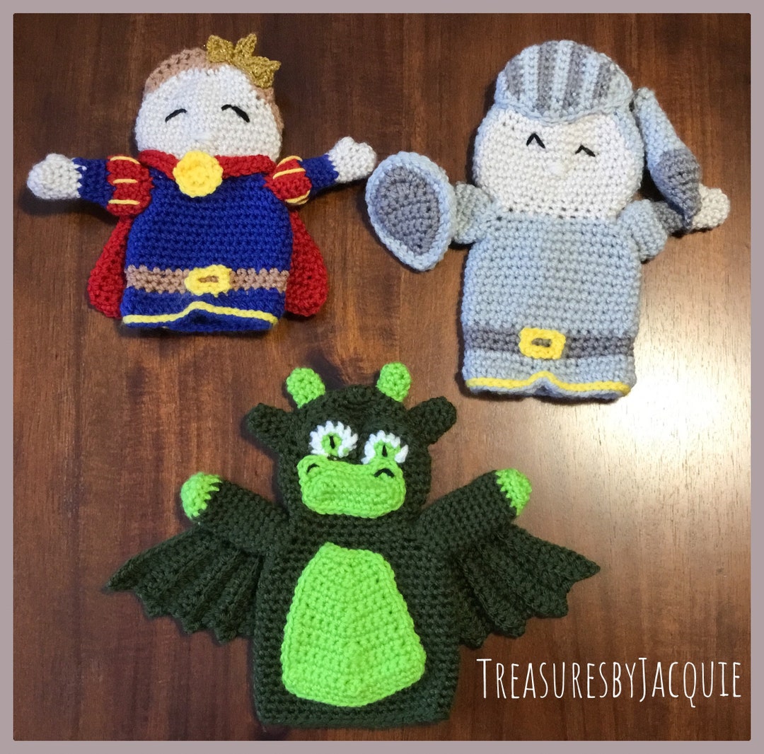 Crocheted Kids Knight, Prince and Dragon Puppets, Hand Puppets ...