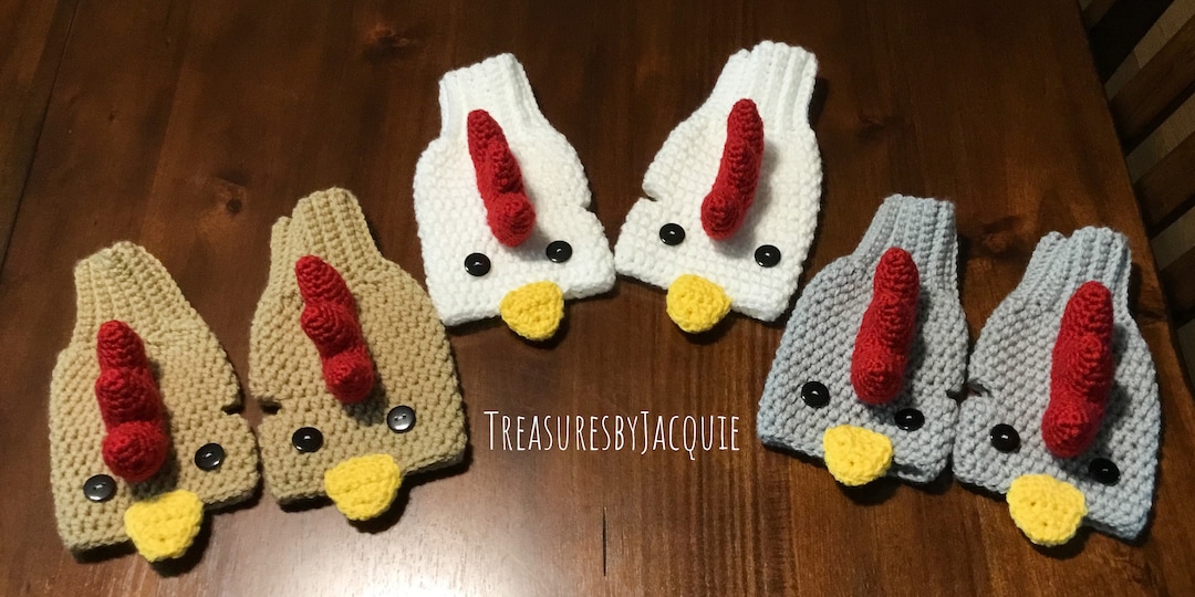 Crocheted Chicken Fingerless Gloves: Novelty Adult Costume - Etsy