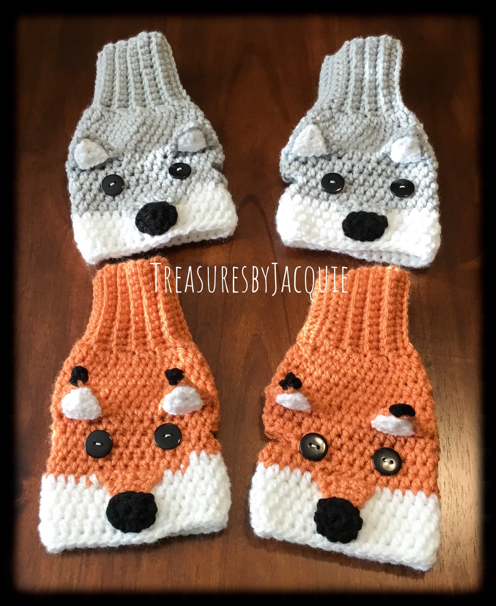 Crocheted Fingerless Fox or Wolf Gloves Kids Fox Gloves - Etsy