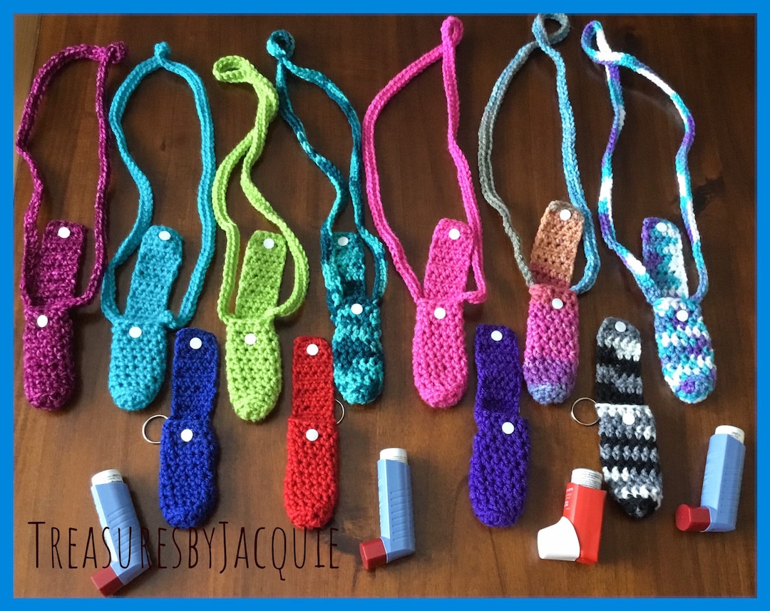 Crocheted Inhaler Necklace, Inhaler Keychain, Inhaler Holder, Inhaler ...