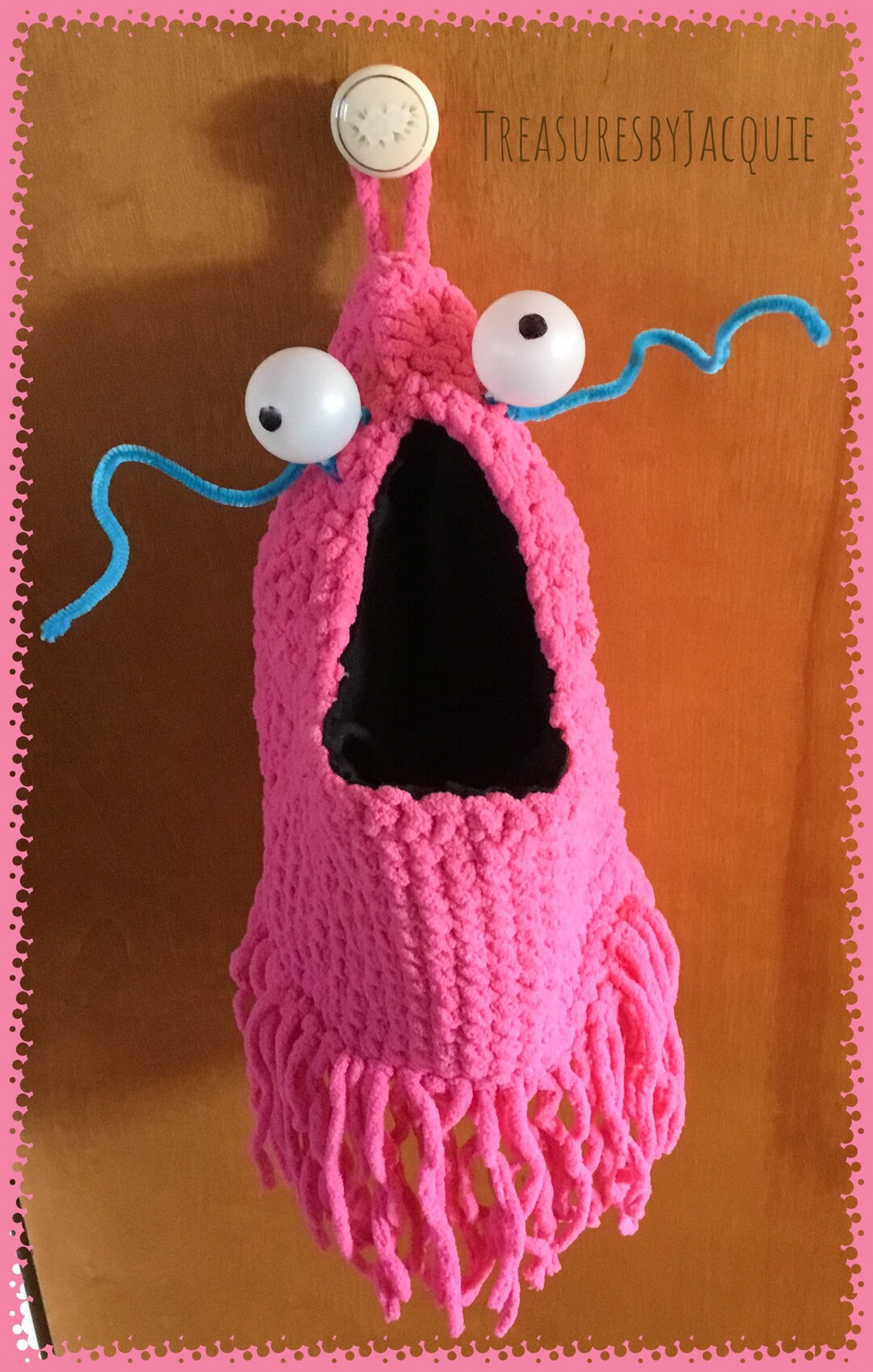 Crocheted Hanging Monster Storage Bags, Toy Organizer Bag, Monster ...