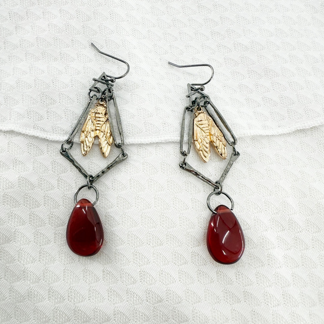 Gothic Mixed Metal Cicada Dangle Drop Earrings, Vintage Inspired - Etsy