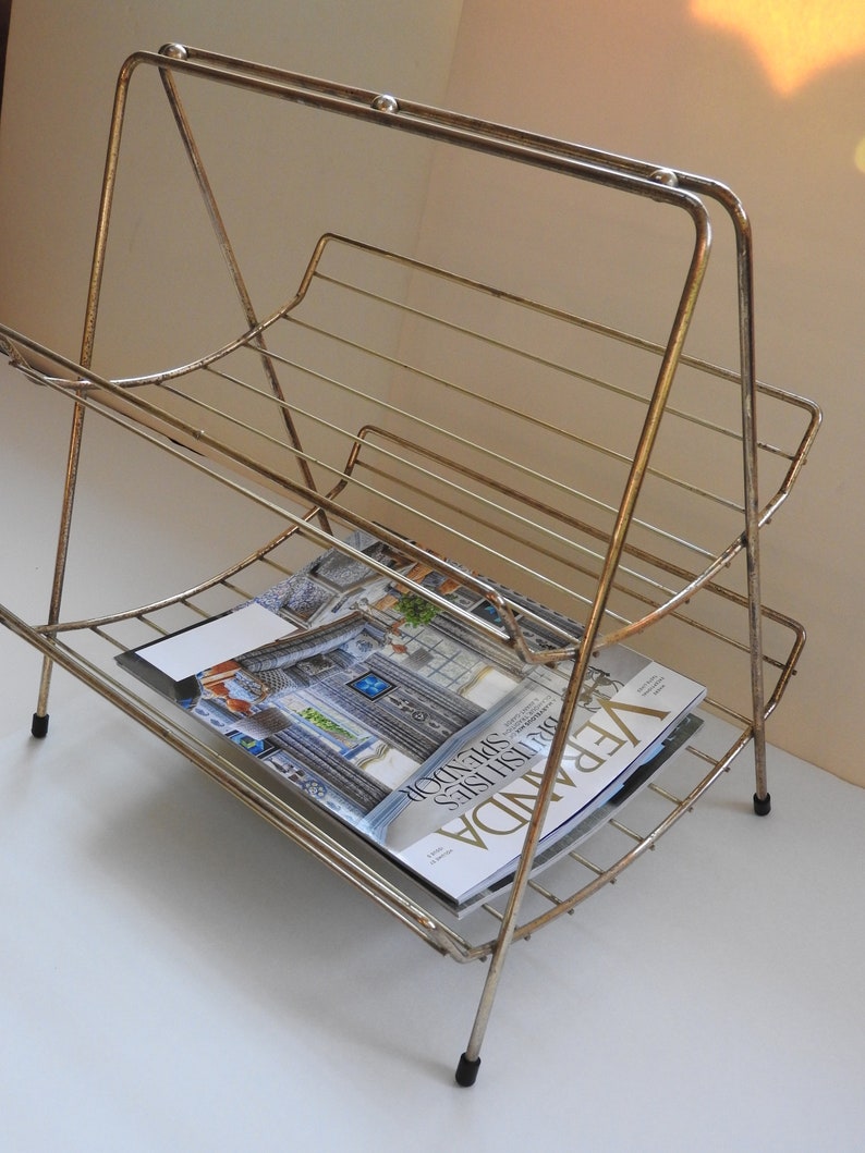 Vintage MCM Brass Two-tiered Magazine Rack - Etsy