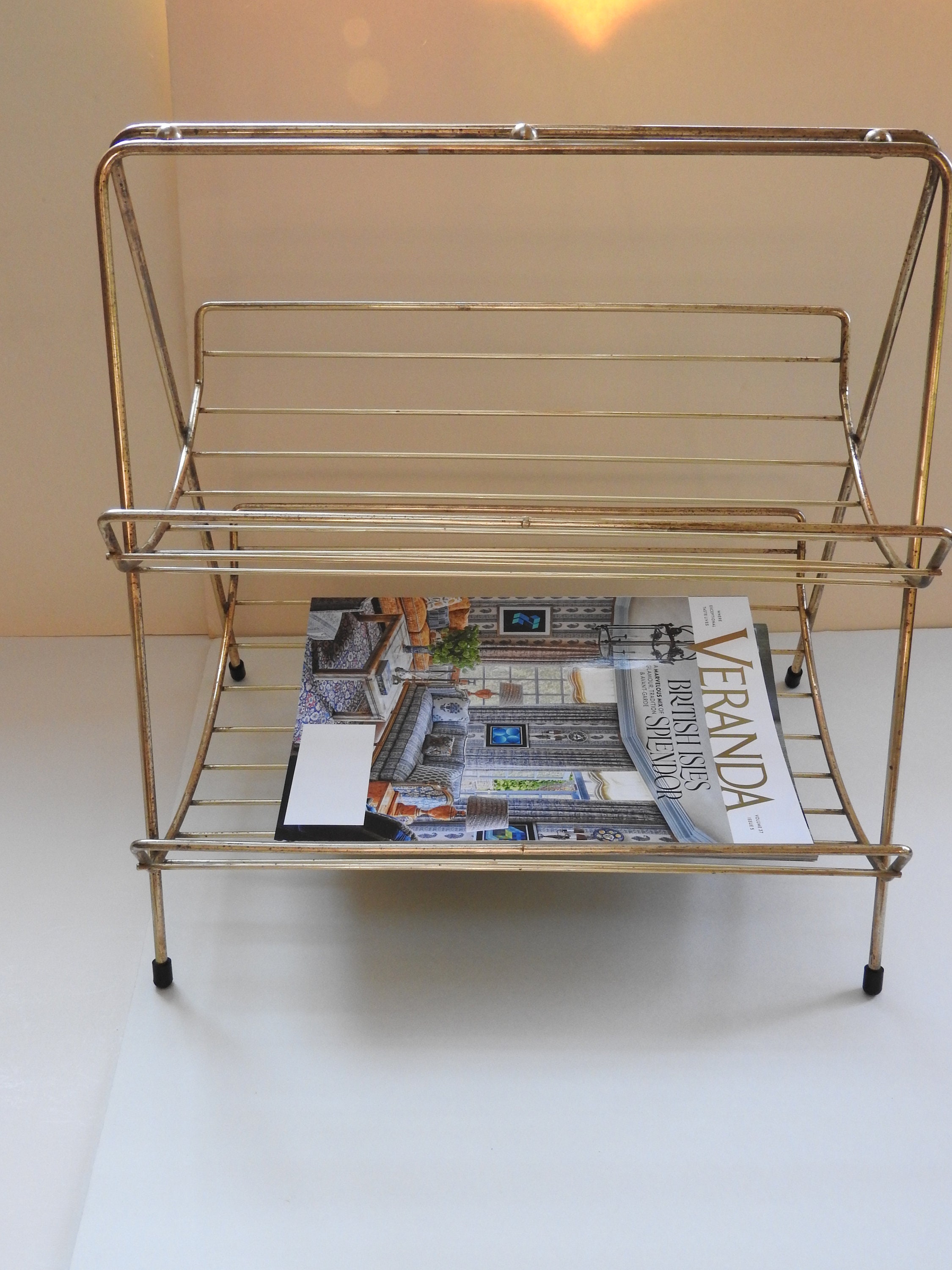 Vintage MCM Brass Two-tiered Magazine Rack - Etsy